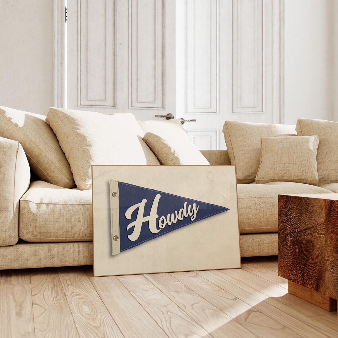 Howdy Pennant Flag - Vintage Western Wall Art, Retro Cowboy Print for ...