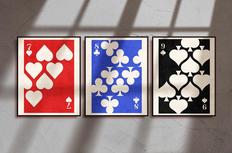 Retro Playing Cards Wall Art Trio, Funky Decor for Bar Cart or Game ...