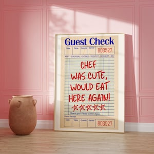 Guest Check Print, Chef Was Cute Kitchen Wall Art - Etsy