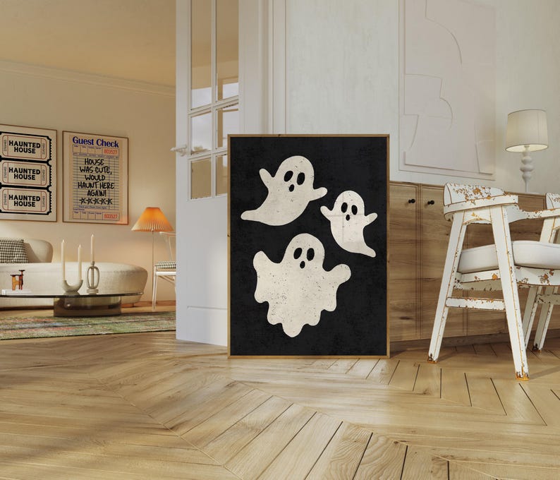 Spooky Ghost Trio Poster, Trendy Wall Art, Cute Halloween Decor, Funky ...