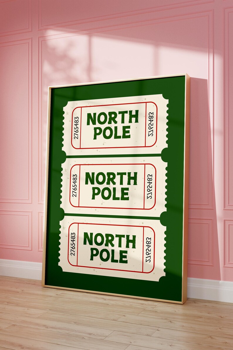 North Pole Ticket Christmas Poster, Printable Christmas Art Print ...