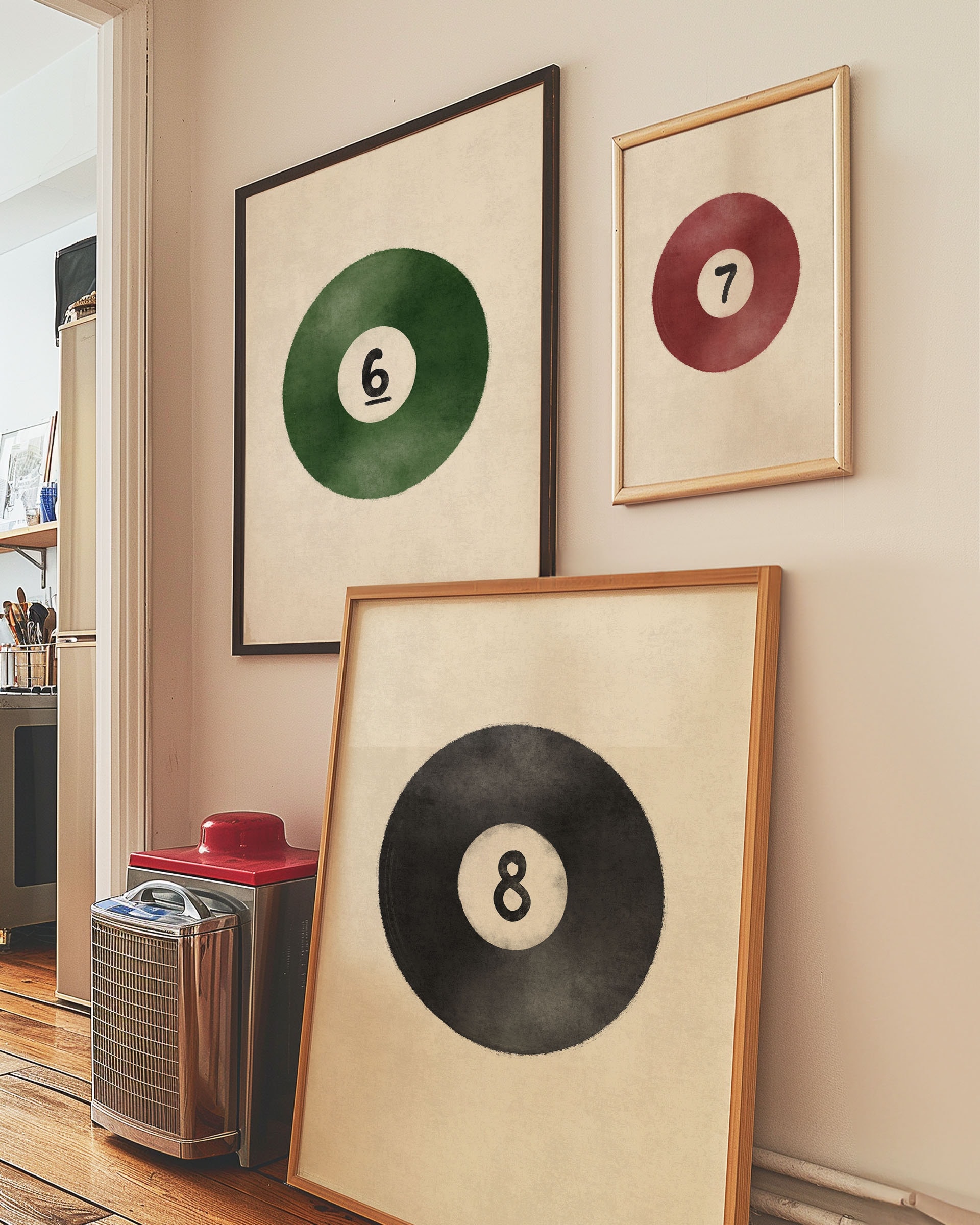 Trio of Pool Balls Poster Set 6, 7, 8 Ball Prints, Set of 3 Prints ...