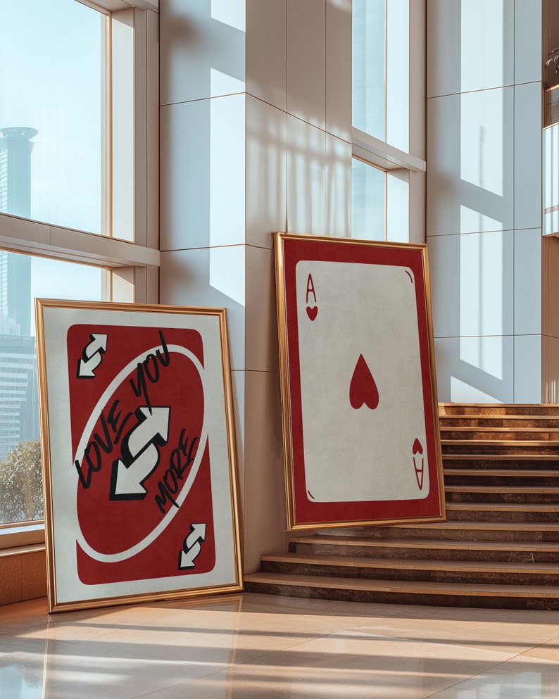 Red Ace Card Print, Love You More Wall Art, Trendy Playing Card Set of ...