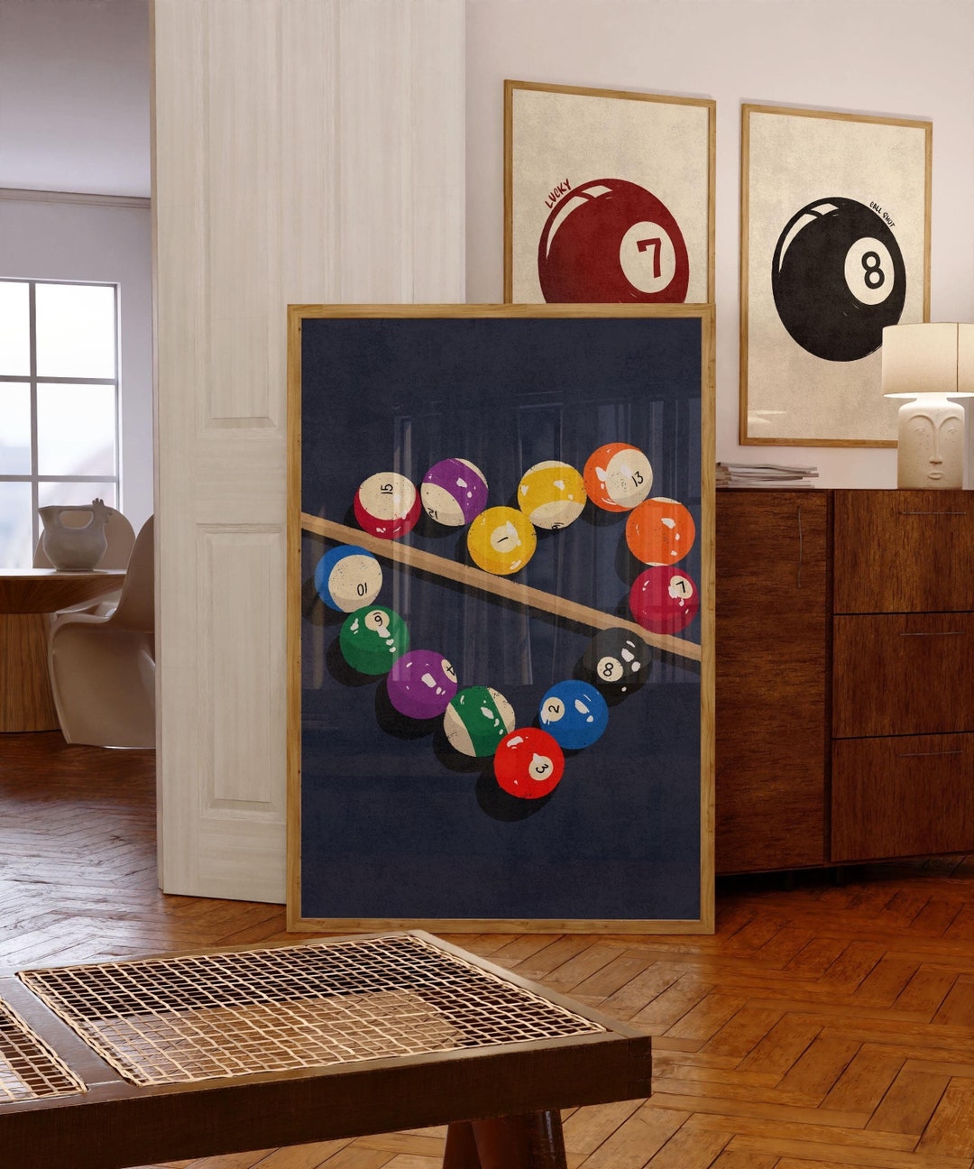 Retro Billiard Balls Wall Art, Vintage Pool Table Decor, 70s Aesthetic ...