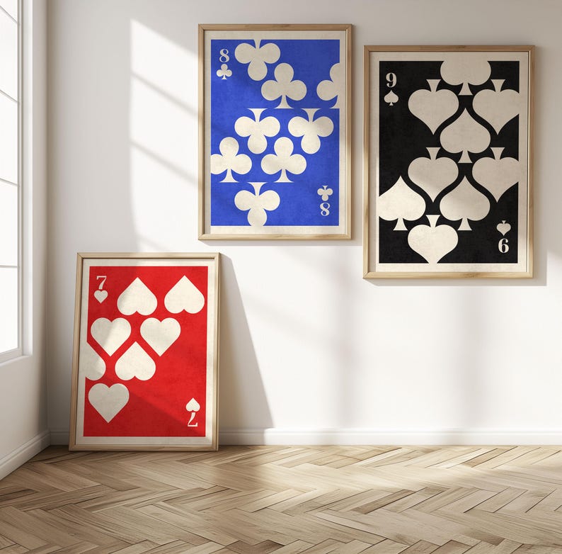 Retro Playing Cards Wall Art Trio, Funky Decor for Bar Cart or Game ...