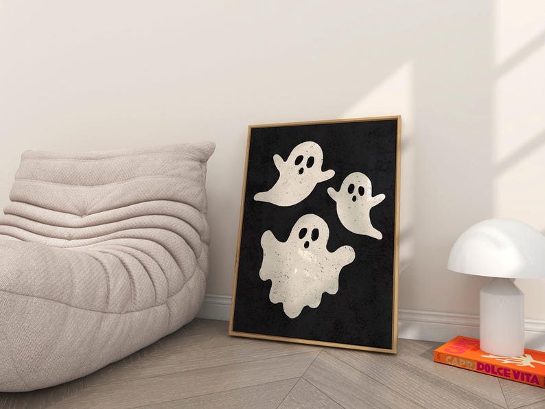 Spooky Ghost Trio Poster, Trendy Wall Art, Cute Halloween Decor, Funky ...