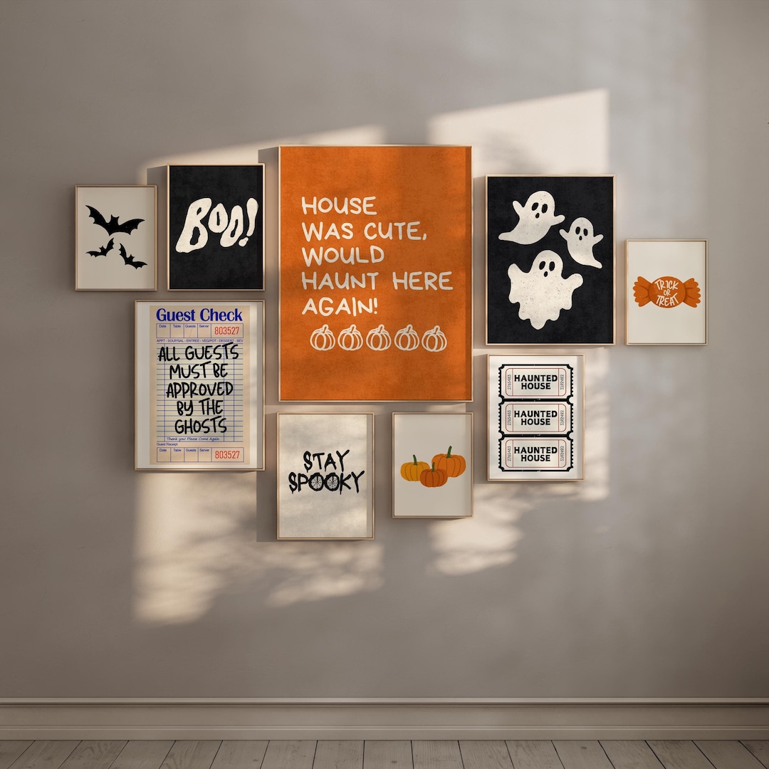 Halloween Wall Art Set of 9, Halloween Decorations, Spooky Halloween ...