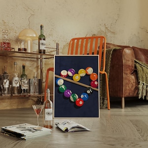 Retro Billiard Balls Wall Art, Vintage Pool Table Decor, 70s Aesthetic ...