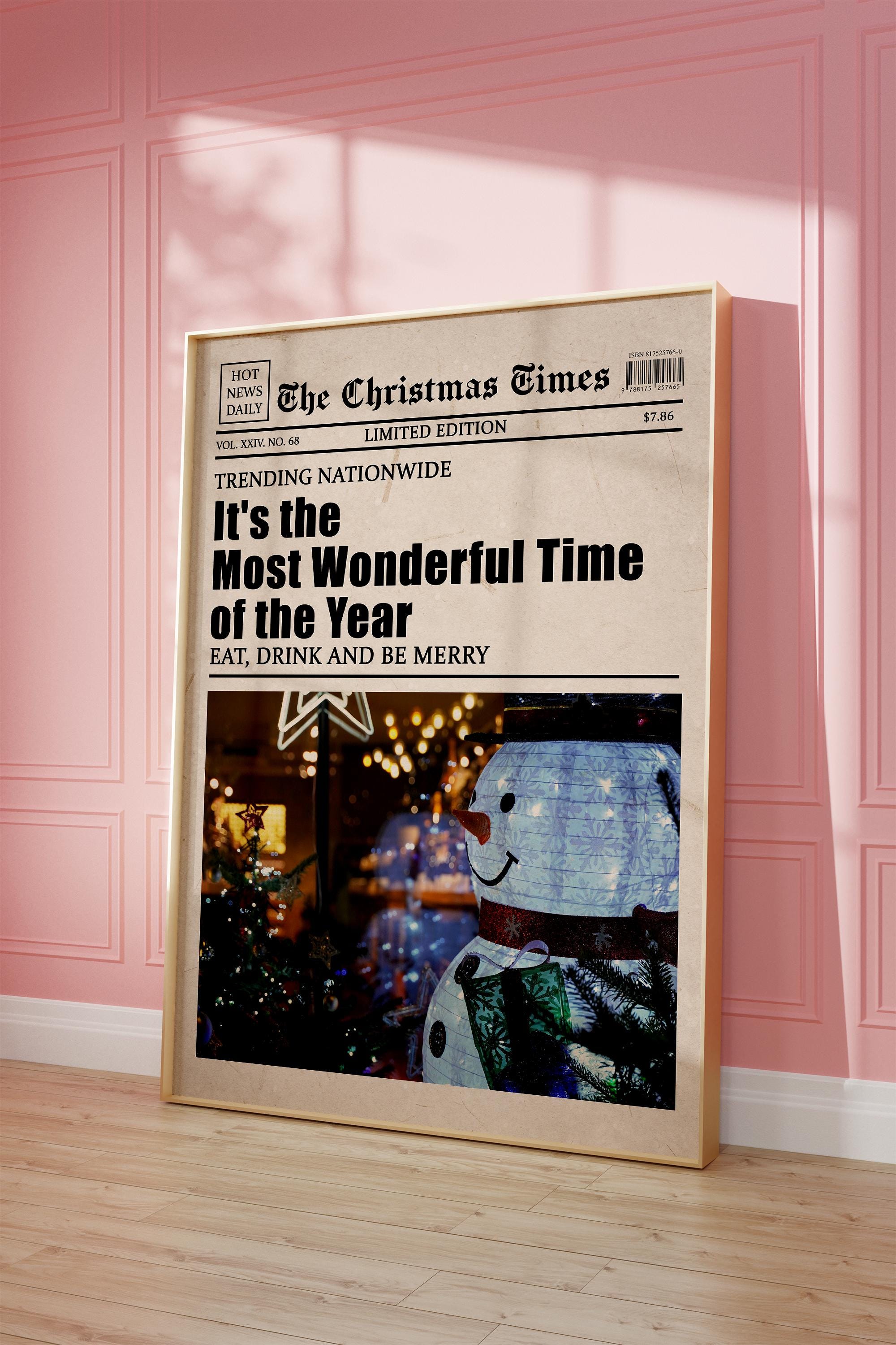 The Christmas Times, Vintage Snowman Newspaper Print for Festive ...
