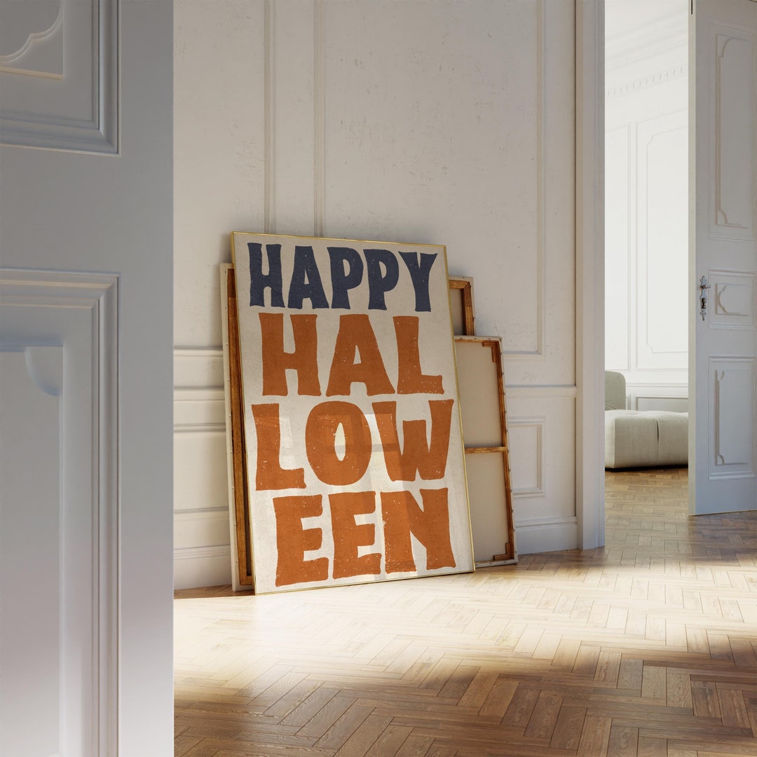 Happy Halloween Retro Text Poster, Trendy Wall Art, Cute Halloween ...