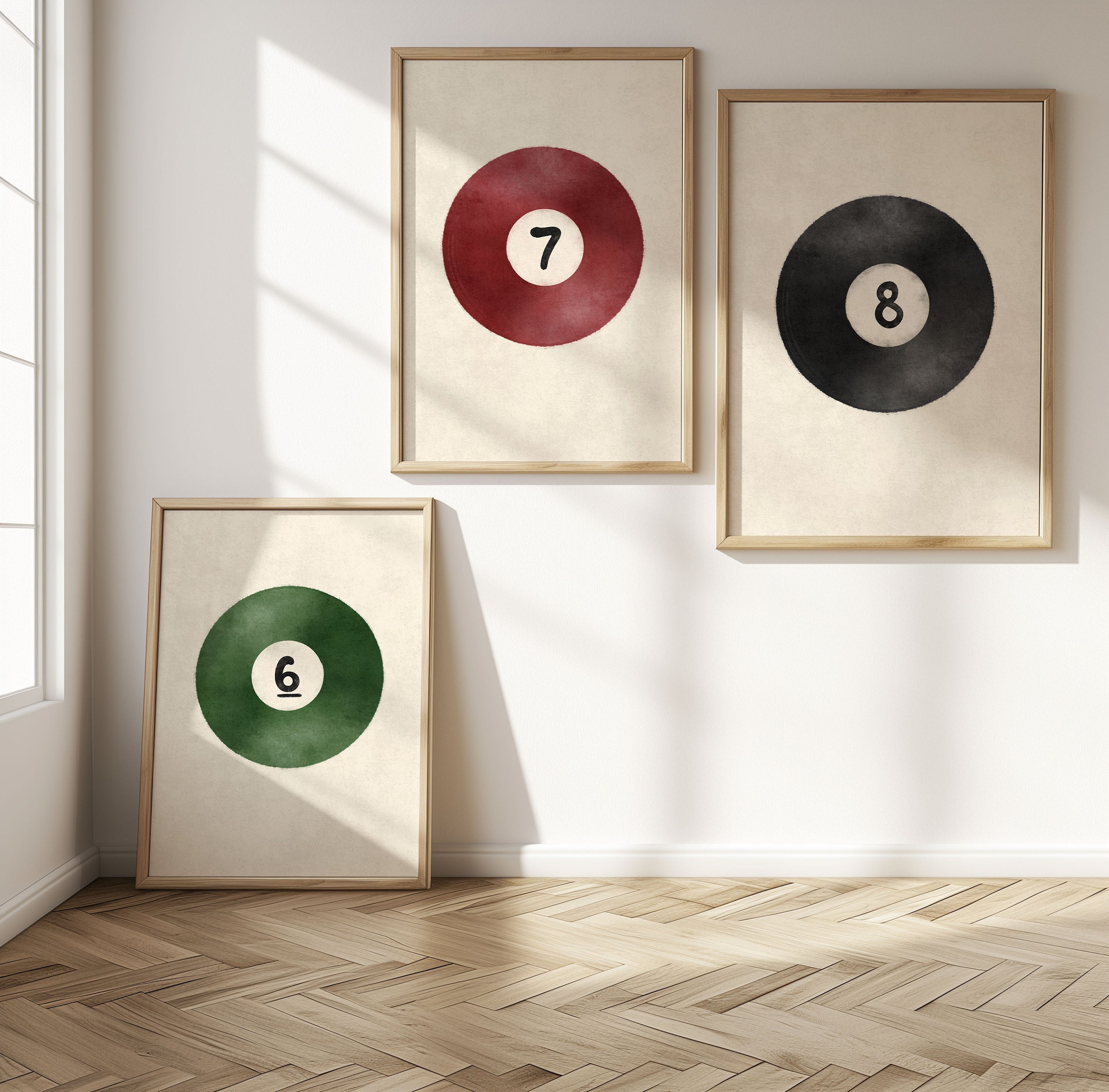 Trio of Pool Balls Poster Set 6, 7, 8 Ball Prints, Set of 3 Prints ...