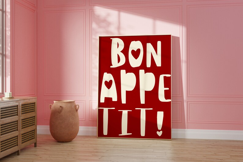 Bon Appetit Kitchen Print, Red Typography Poster (digital Download) - Etsy