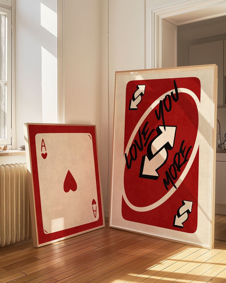 Red Ace Card Print, Love You More Wall Art, Trendy Playing Card Set of ...
