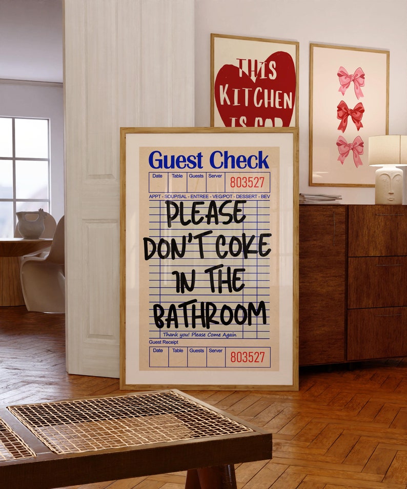 Please Don't Coke in the Bathroom, Digital Guest Check Poster, Trendy Wall Art, Preppy Print ...