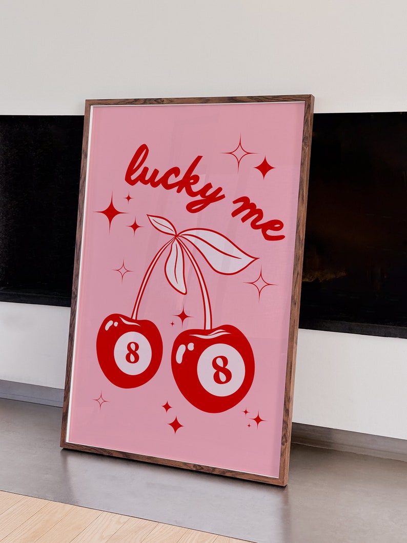Lucky Me 8 Ball Art Print Poster, Modern Kitchen Wall Art, Retro Trendy ...