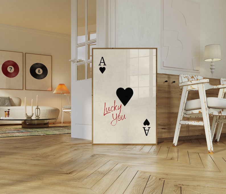 Lucky You Ace of Hearts Poster, Trendy Wall Art, Motivational Quote ...
