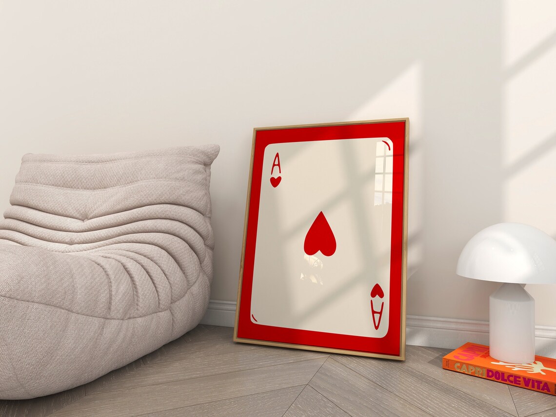 Trendy Ace of Hearts, Playing Card Poster, Trendy Retro Wall Art, Retro ...