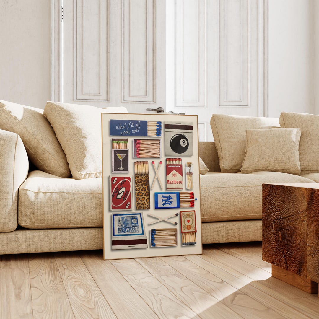 Vintage Matchbox Collage, Trendy Wall Art With Retro Aesthetic, Martini ...