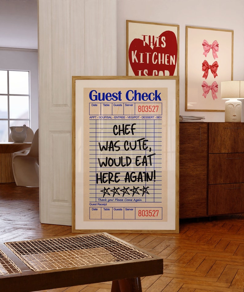 Guest Check Print, Chef Was Cute Would Eat Here Again, Guest Check Wall ...