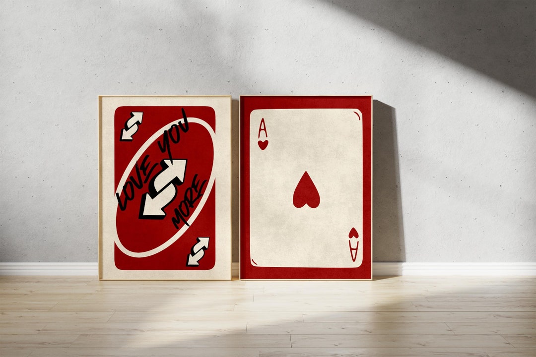 Red Ace Card Print, Love You More Wall Art, Trendy Playing Card Set of ...