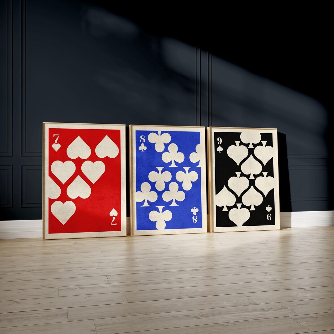 Retro Playing Cards Wall Art Trio, Funky Decor for Bar Cart or Game ...