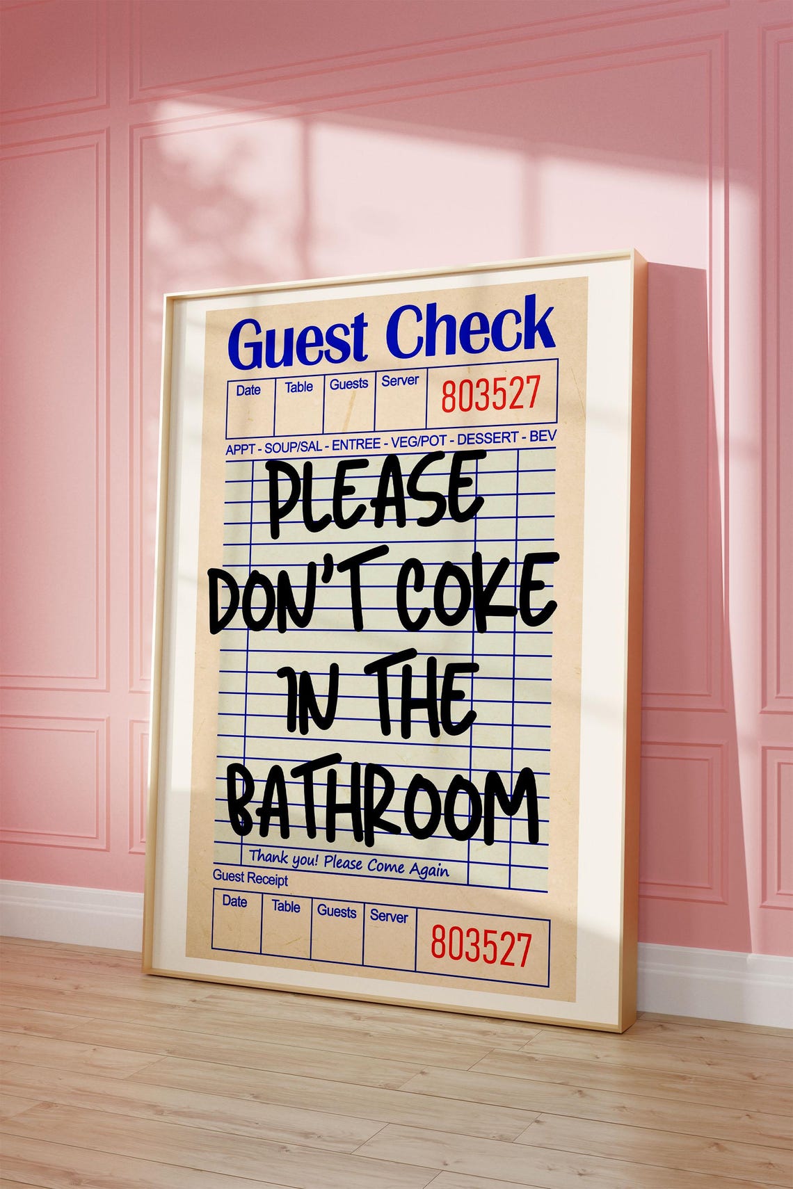 Please Don't Coke in the Bathroom, Digital Guest Check Poster, Trendy Wall Art, Preppy Print ...