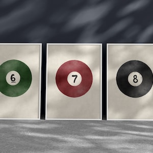 Trio of Pool Balls Poster Set 6, 7, 8 Ball Prints, Set of 3 Prints ...