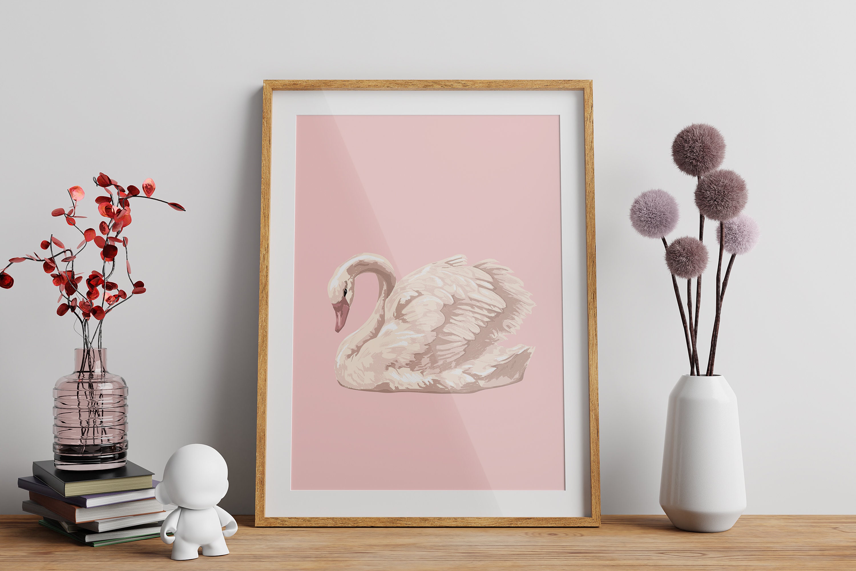 Swan Poster, Soft Printable Wall Art, Pink Home Decor, Animal Poster ...