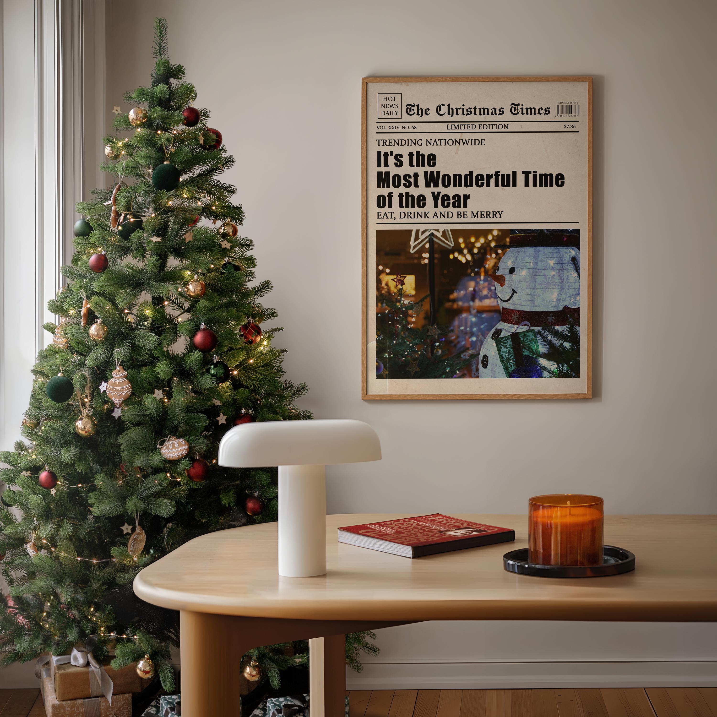 The Christmas Times, Vintage Snowman Newspaper Print for Festive ...