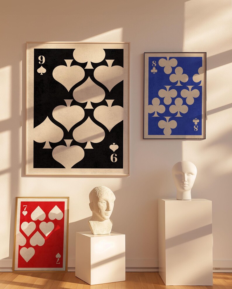 Retro Playing Cards Wall Art Trio, Funky Decor for Bar Cart or Game ...