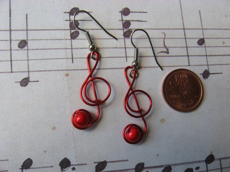 RED MUSIC NOTE Earrings Wire Wrapped - Etsy