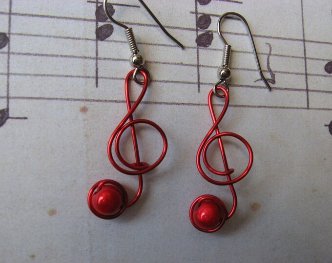 RED MUSIC NOTE Earrings Wire Wrapped - Etsy