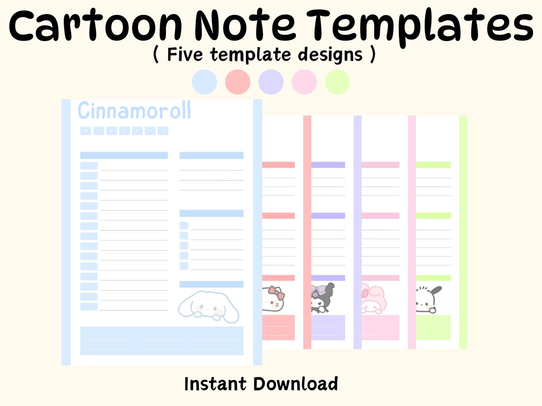 Cartoon Notes Template Design Digital Notes Template Note Template ...