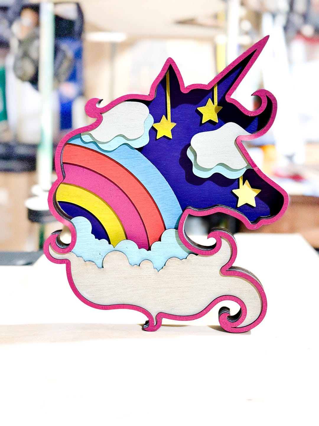 Rainbow Unicorn Wall Art | Laser Cut 3D Wooden Unicorn Decor for Girls ...