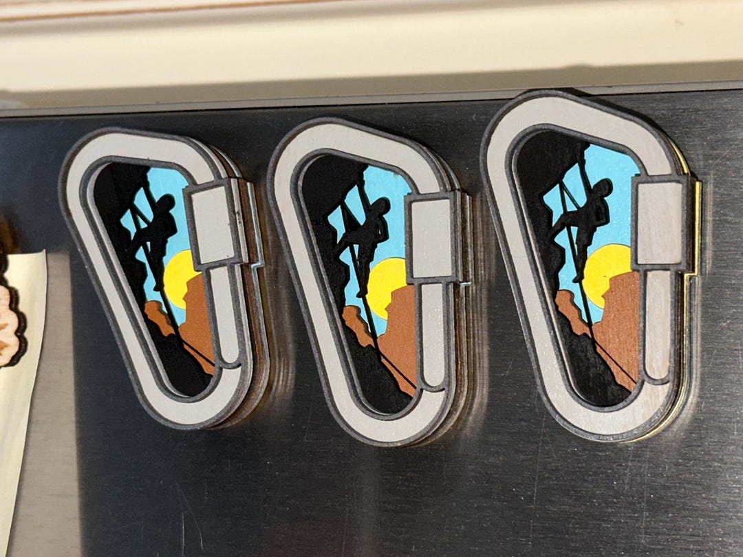 Rock Climbing Carabiner Art Magnets – Set of 3 Layered Adventure ...