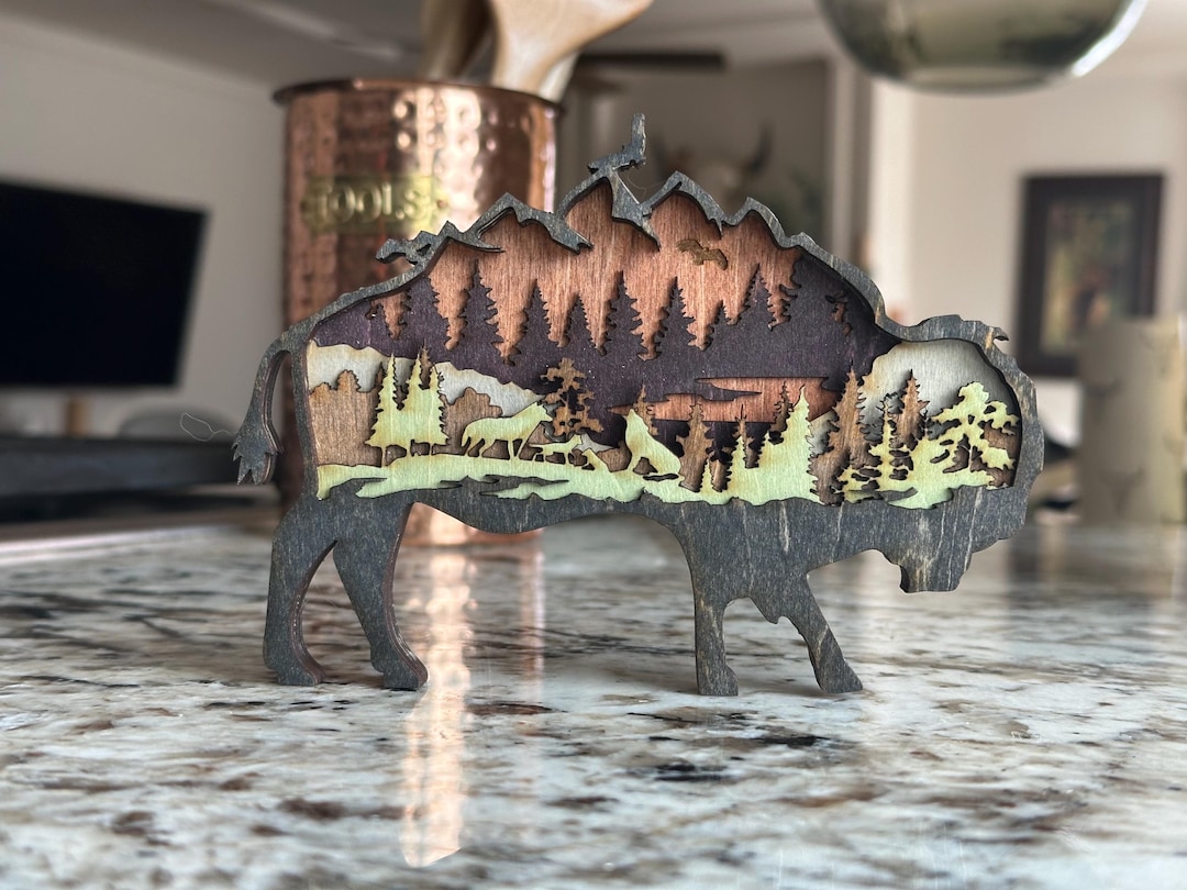 Handcrafted Wooden Bison Wall Art: Layered Rustic Wildlife Decor - Etsy