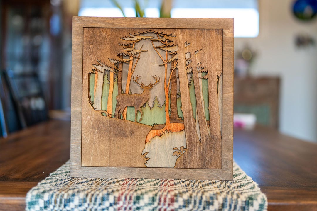 Layered Woodcut Deer Art: 3D Rustic Woodland Scene - Etsy