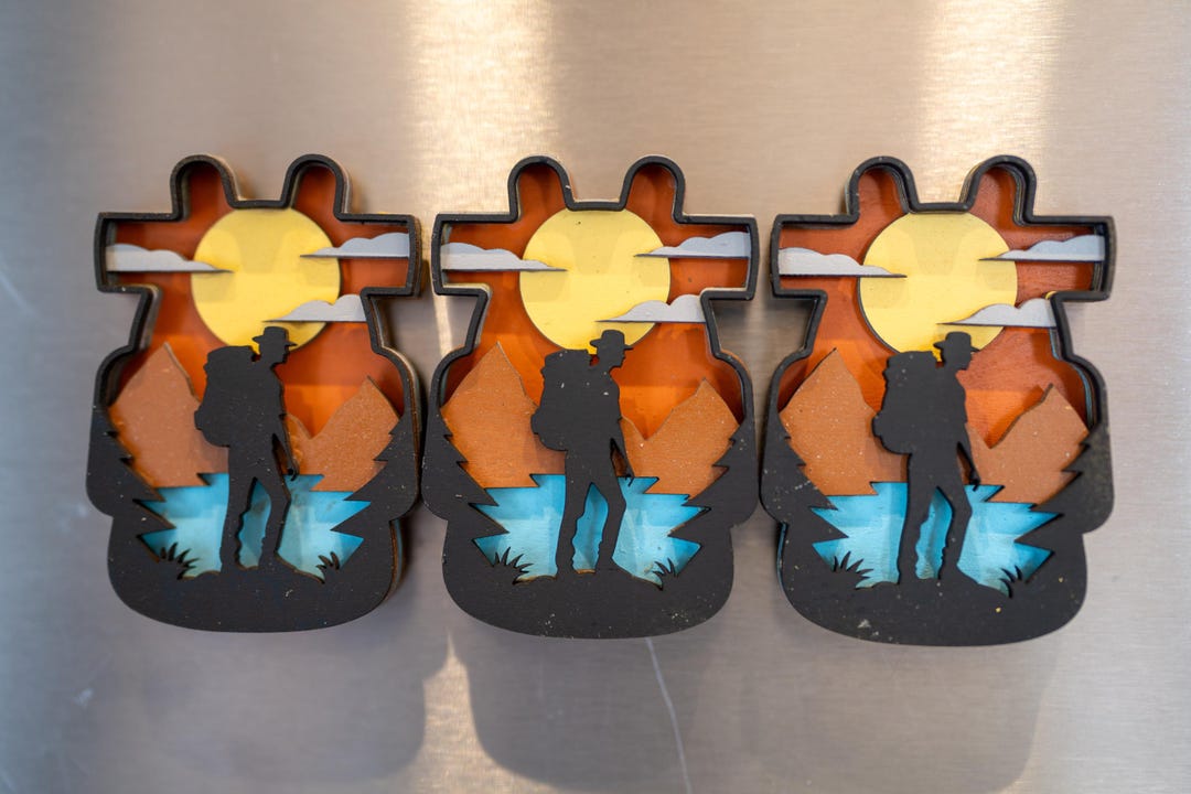 Layered Backpack Art Magnets – Set of 3 Outdoor Adventure Magnets ...