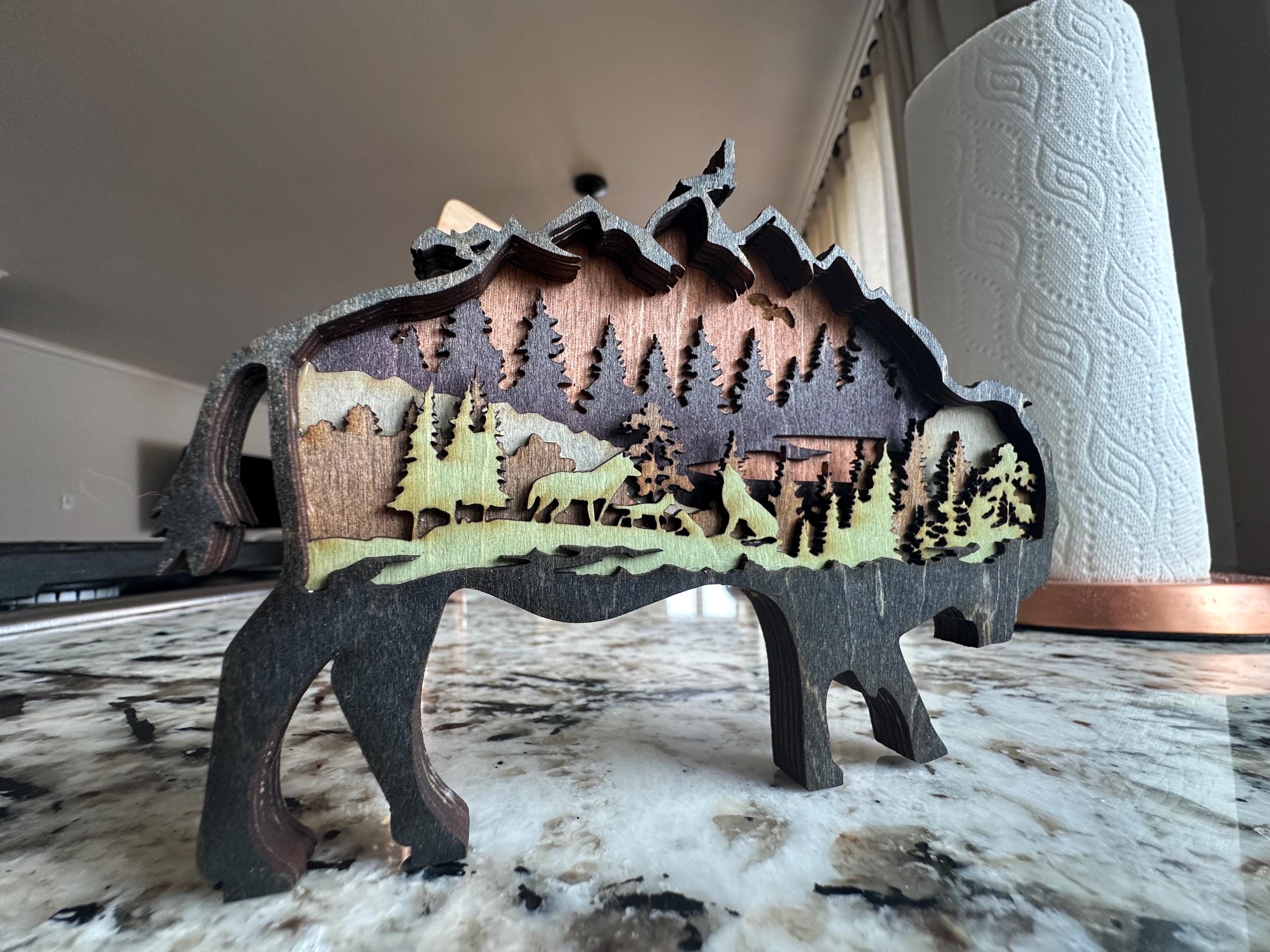 Handcrafted Wooden Bison Wall Art: Layered Rustic Wildlife Decor - Etsy