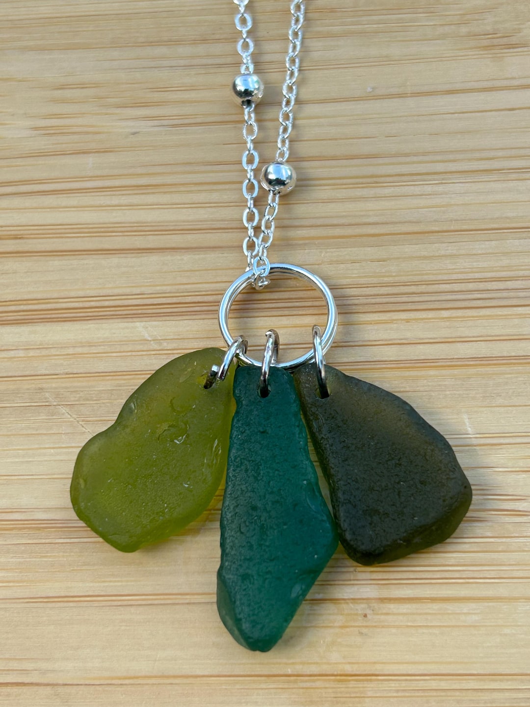 Aruba Sea Glass Pendant: Sterling Silver Trio Necklace, Beach Glass ...