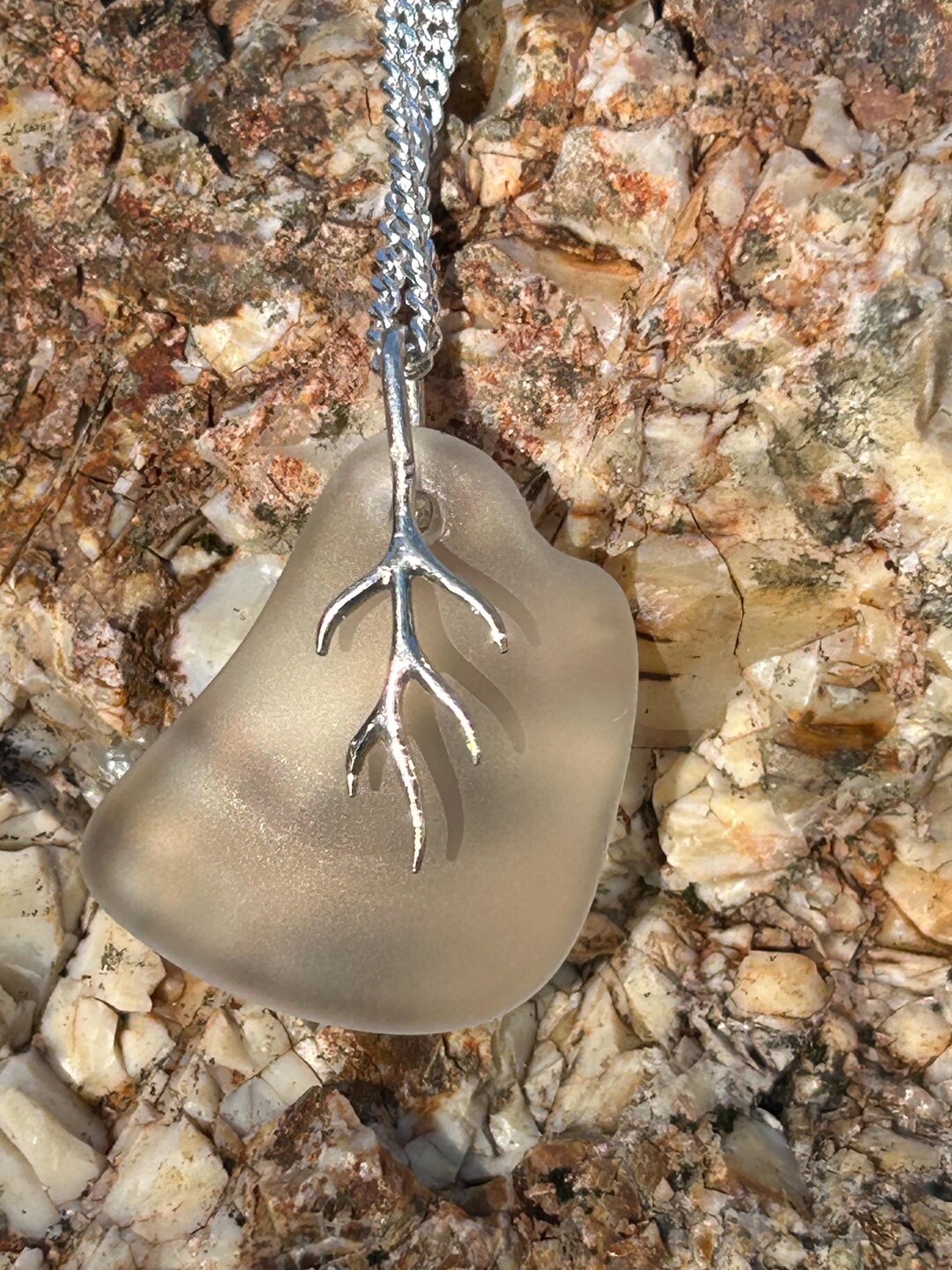 Genuine Sea Glass Necklace - Sterling Silver Beach Glass Pendant ...