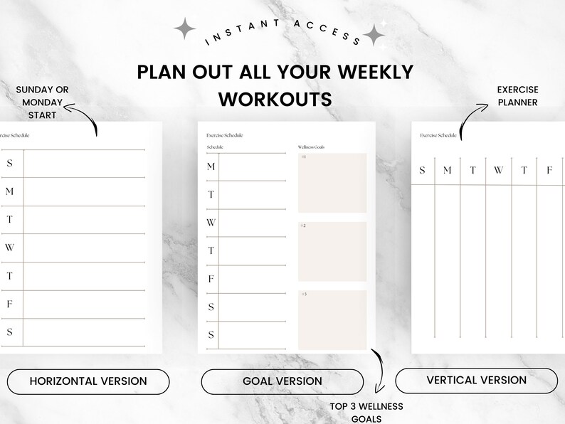 Weekly Exercise Planner | Workout Planner | Monday + Sunday Start ...