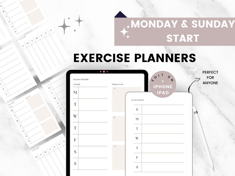 Weekly Exercise Planner | Workout Planner | Monday + Sunday Start ...
