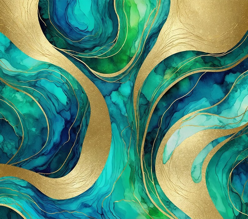 Blue Green Gold Marble Swirl Sublimation Design for 20oz Tumbler Wrap ...