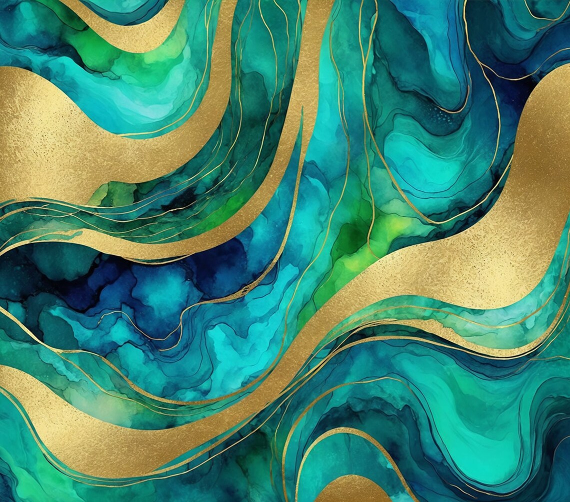Blue Green Gold Marble Swirl Sublimation Design for 20oz Tumbler Wrap ...