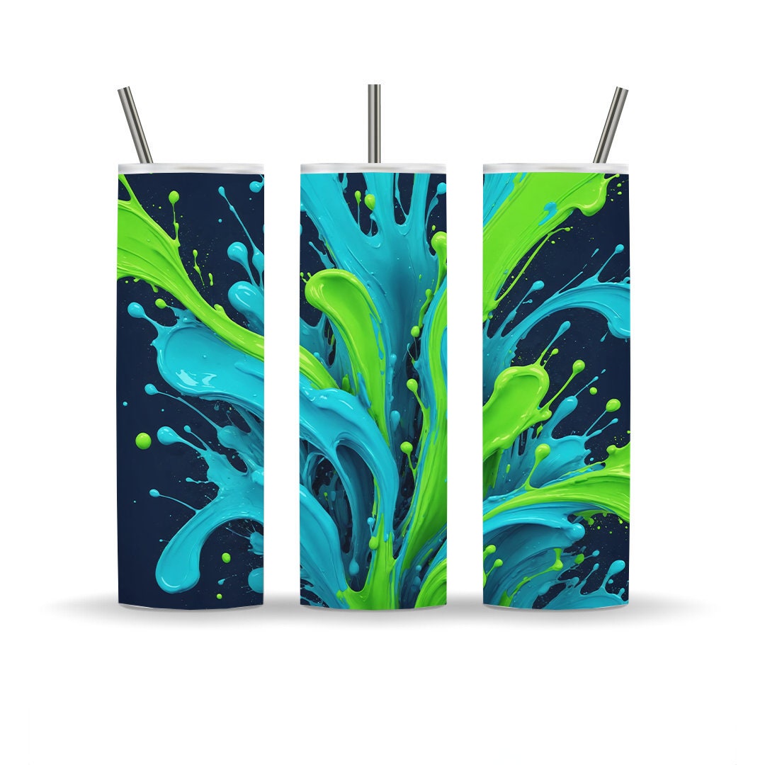 Blue Green Paint Splash Sublimation Designs 20oz Tumbler Wrap Pack ...
