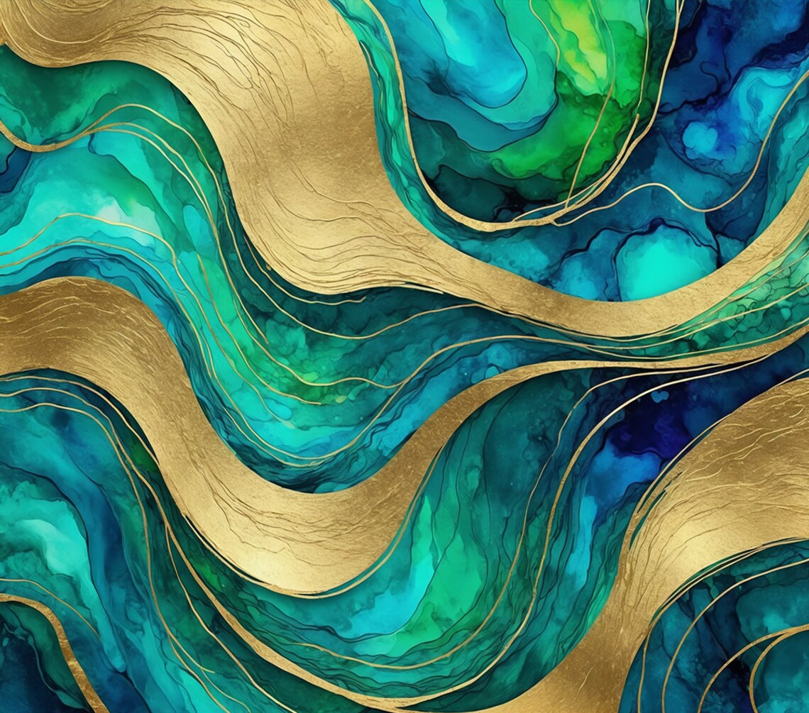 Blue Green Gold Marble Swirl Sublimation Design for 20oz Tumbler Wrap ...