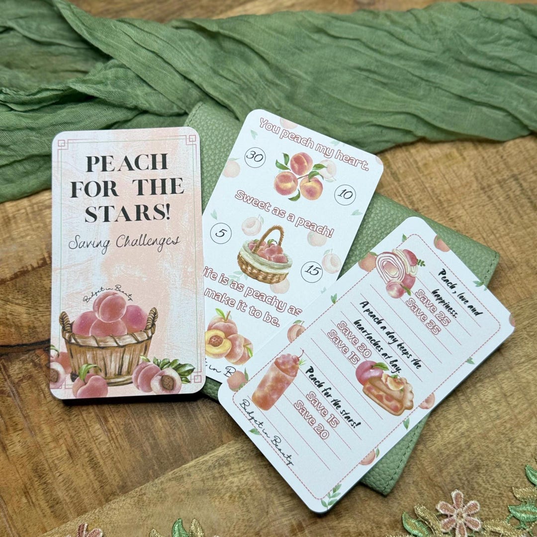 Cute Peach Saving Challenge Bundle | Budget Cash Stuffing - Etsy