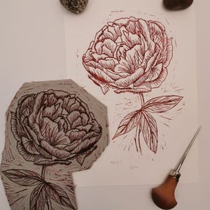 Peony Handcut Lino Print - Etsy