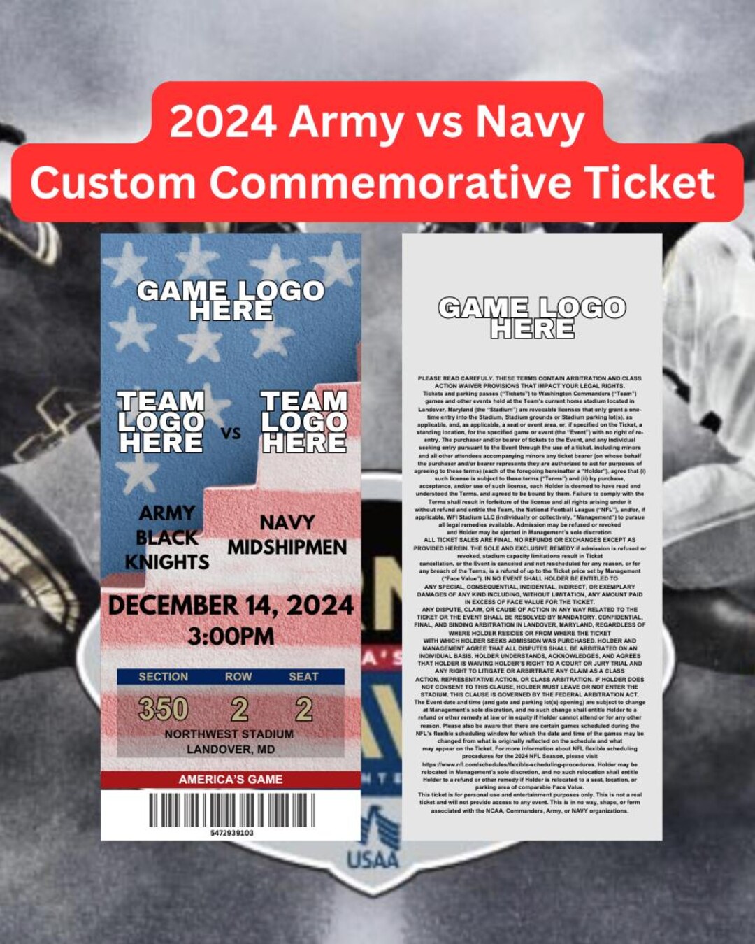 2024 Army Navy Game Custom Commemorative Souvenir Ticket - NCAA ...